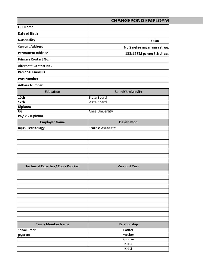 Changepond Employment Application Form | PDF