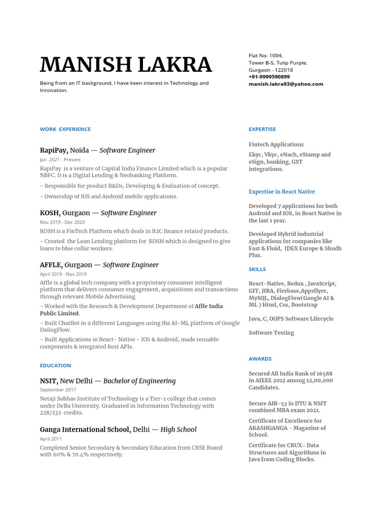 Manish+Lakra+ +React+Native | Download Free PDF | Mobile App | Android ...