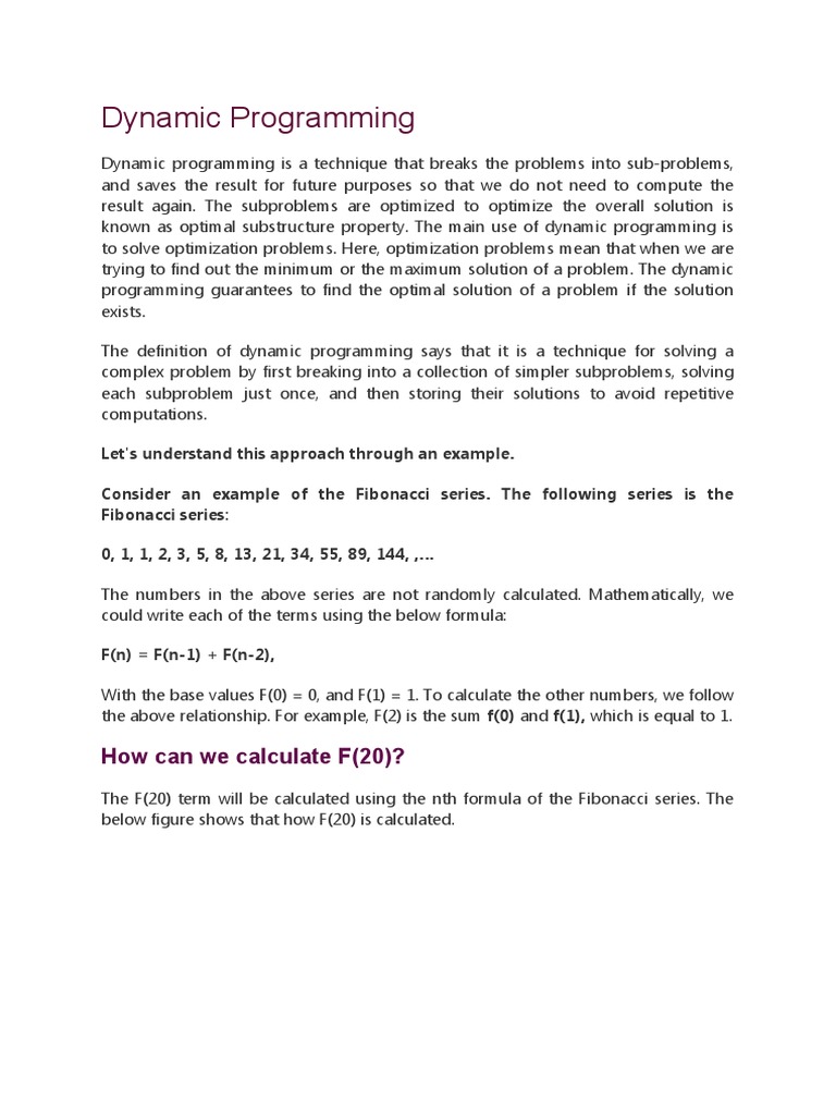 Dynamic Programming: How Can We Calculate F (20) ? | Download Free PDF ...
