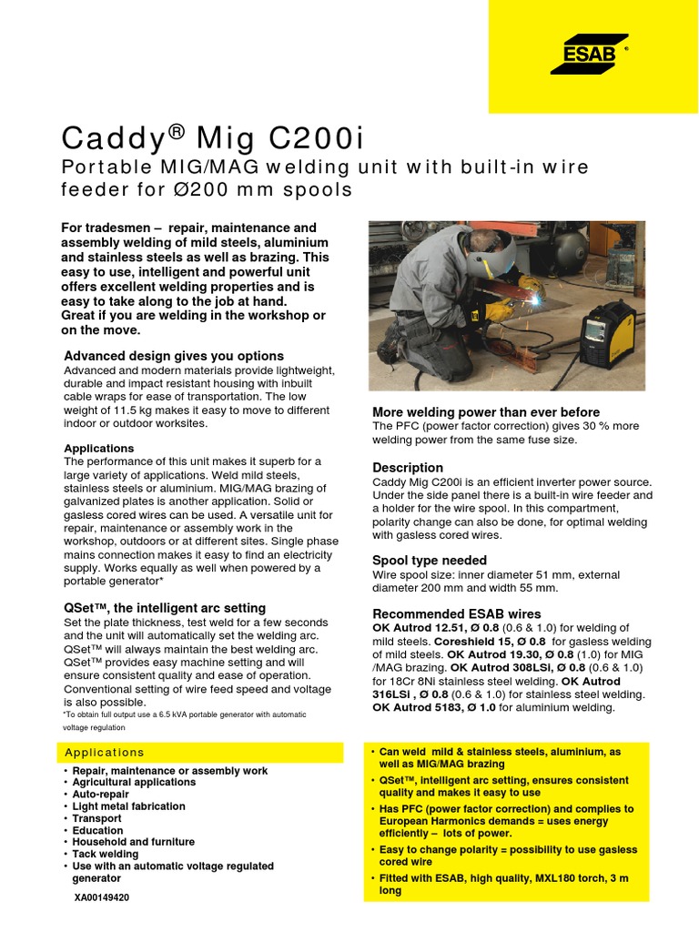 Caddy Mig C200i: Portable MIG/MAG Welding Unit With Built-In Wire ...