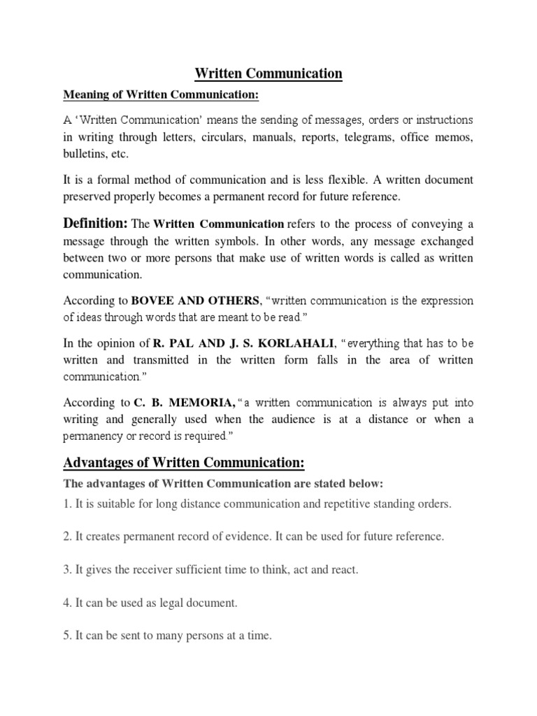 Written Communication Pros and Cons | PDF | Communication | Writing