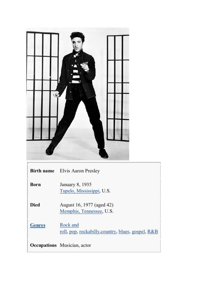 Birth Name Elvis Aaron Presley: January 8, 1935, U.S | PDF | Elvis ...
