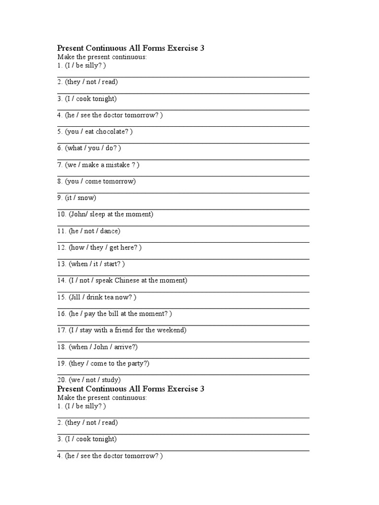 Present Continuous All Forms 3 | PDF | Drink | Food And Drink