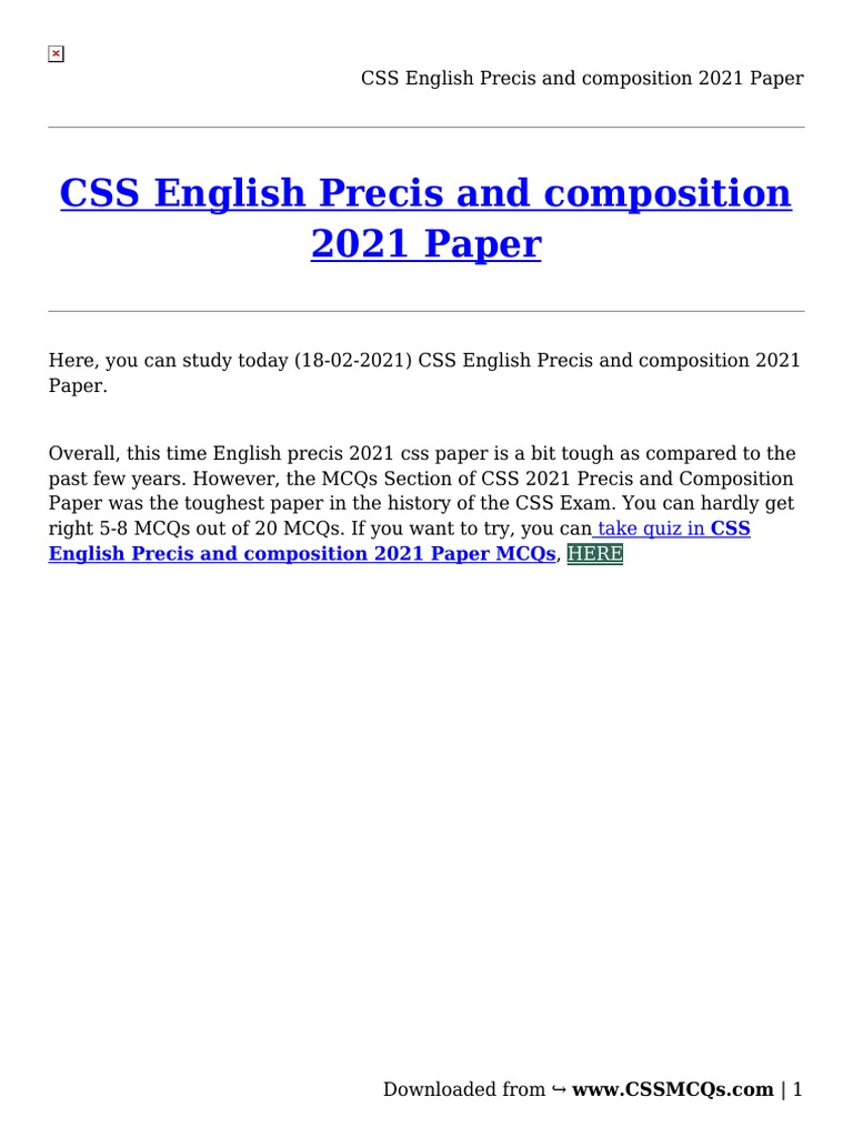 CSS 2021 English Precis Overview | PDF | Career & Growth | Business