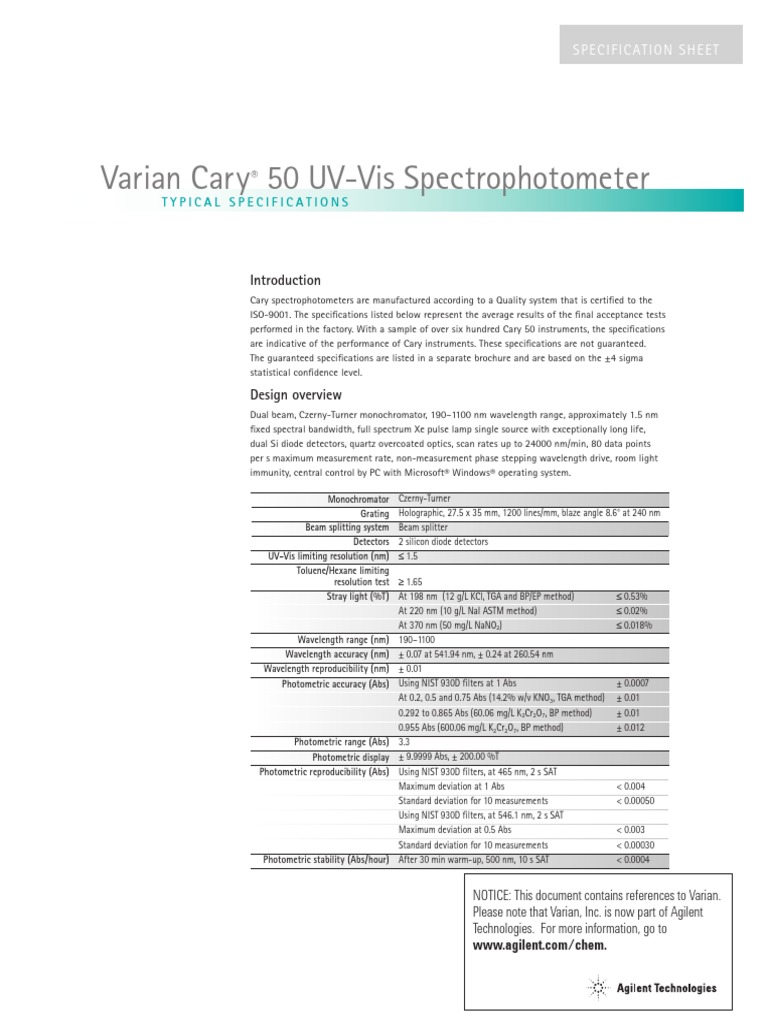 Varian Cary 50 UV - VIS Brochure | PDF | Ultraviolet–Visible ...