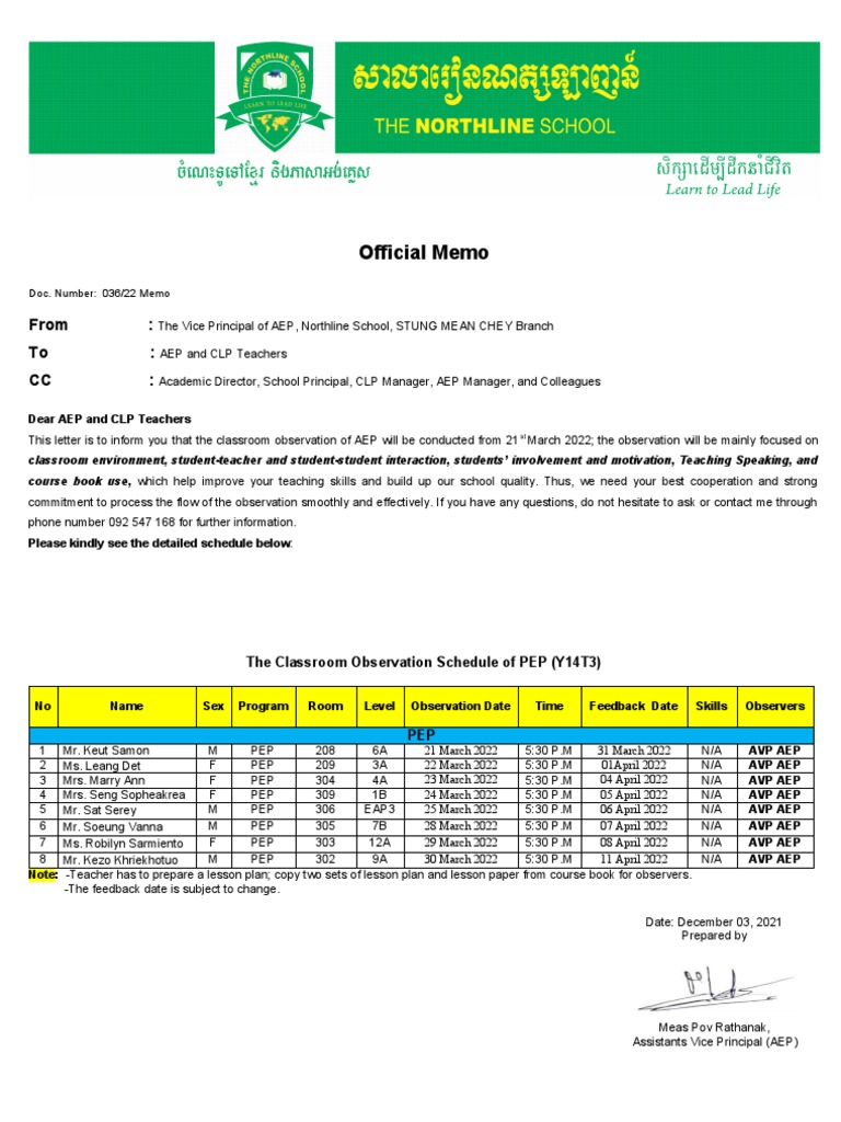 Official Memo: From: To: CC | PDF | Classroom | Applied Psychology