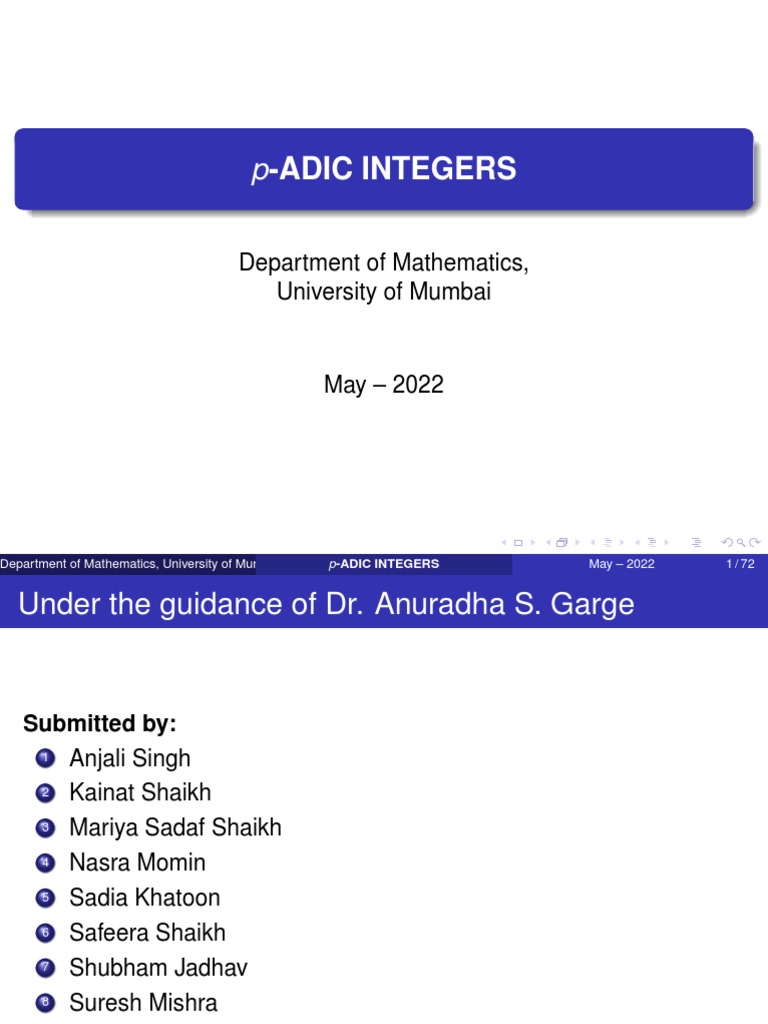 Beamer Presentation For The P Adic Integers | PDF | Sequence | Ring (Mathematics)