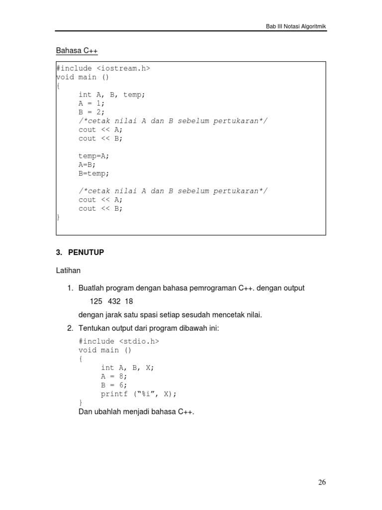 Bab3 Notasi Algoritma Dan Bahasa Pemrograman C++ | PDF