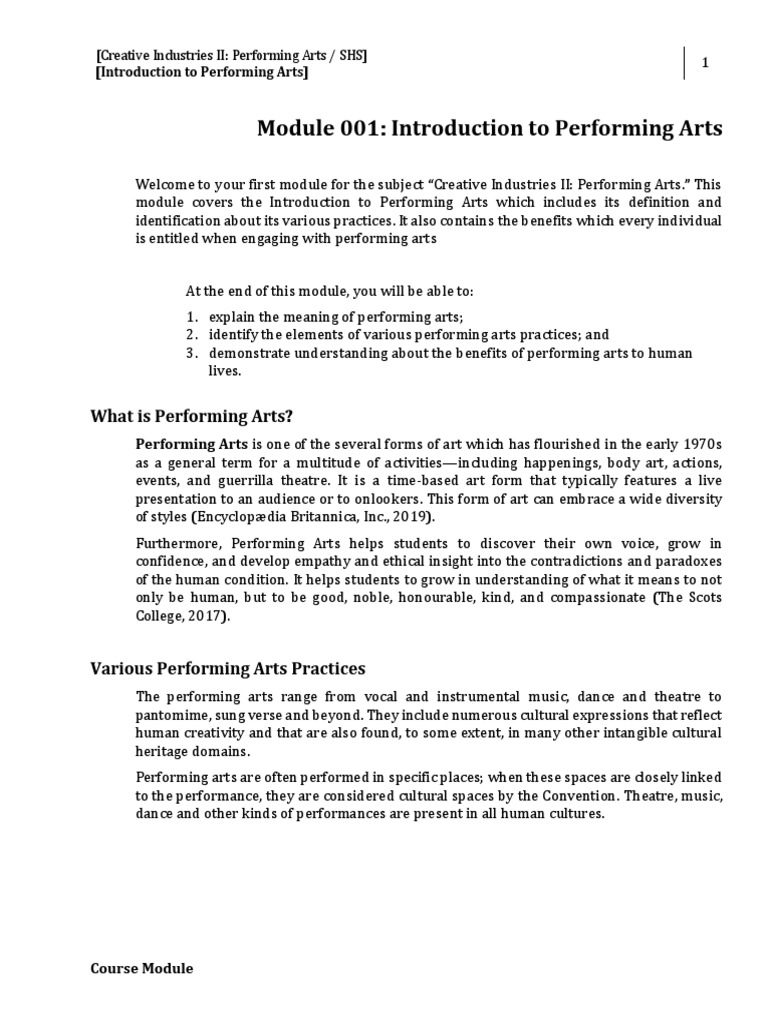 Week 1 Definition of Performing Arts, Various Practices, and Benefits ...