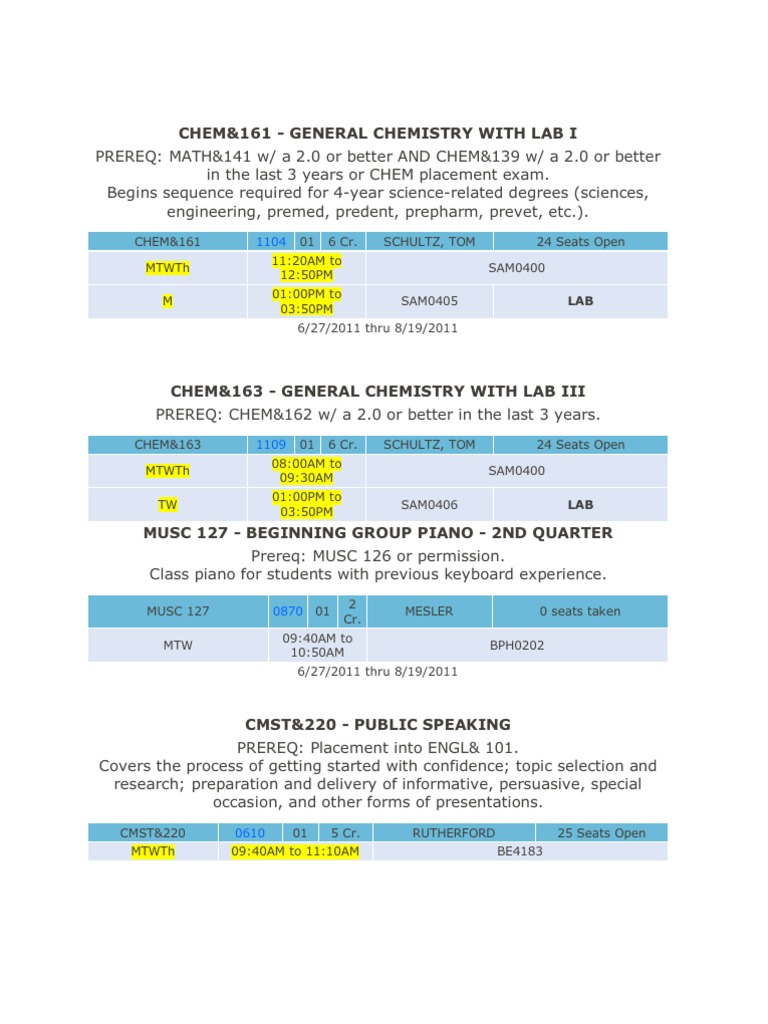 Chem&161 - General Chemistry With Lab I C: C C C C C | PDF