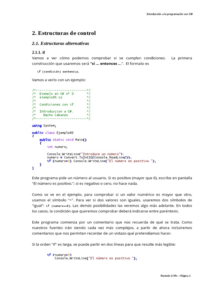 Estructuras de Control | PDF | C Sharp (lenguaje de programación) | Lenguaje de programación