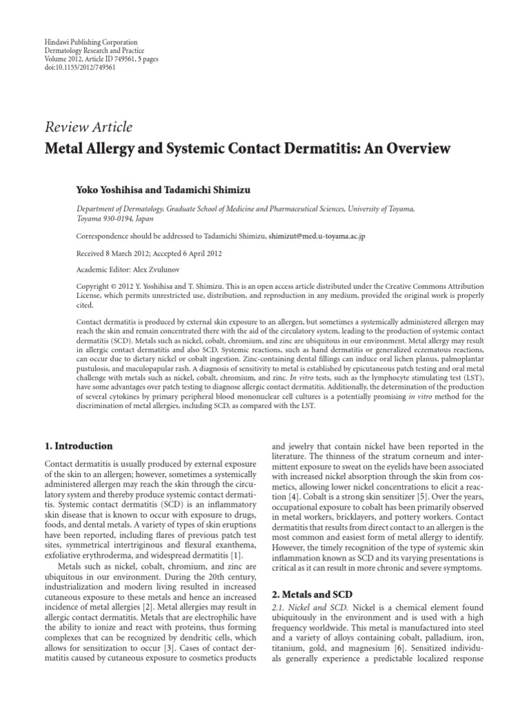 Review Article: Metal Allergy and Systemic Contact Dermatitis: An ...