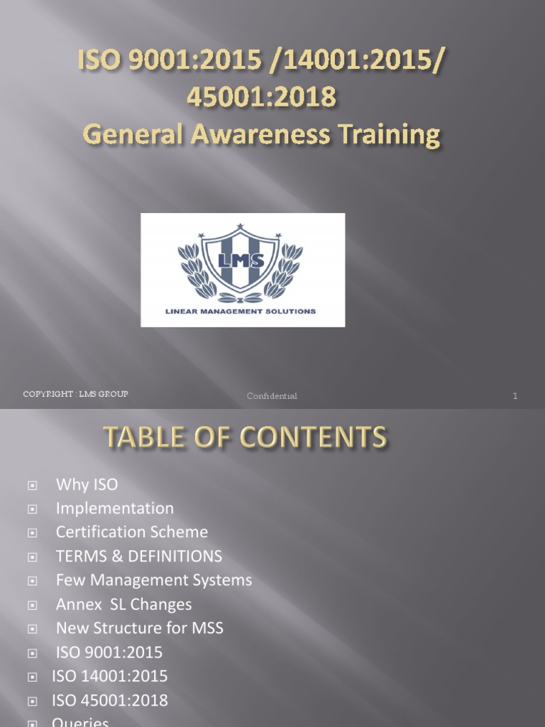 ISO Basic Awareness Training ISO 9K 14K 45k | PDF | Iso 9000 | Risk