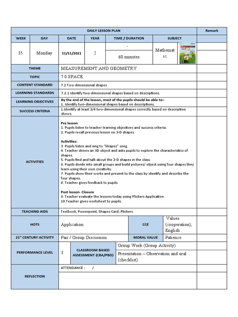 RPH Maths SHAPES Year 2 | PDF | Lesson Plan | Communication