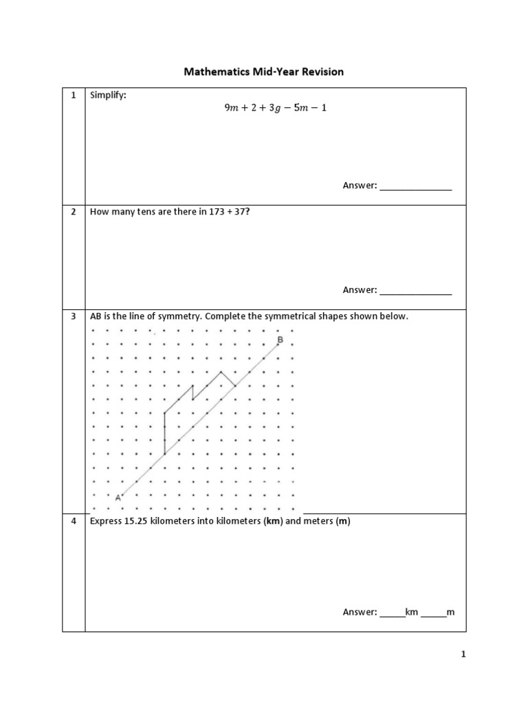 PSR Maths Mid-Year Revision 2023 | PDF | Area | Geometry