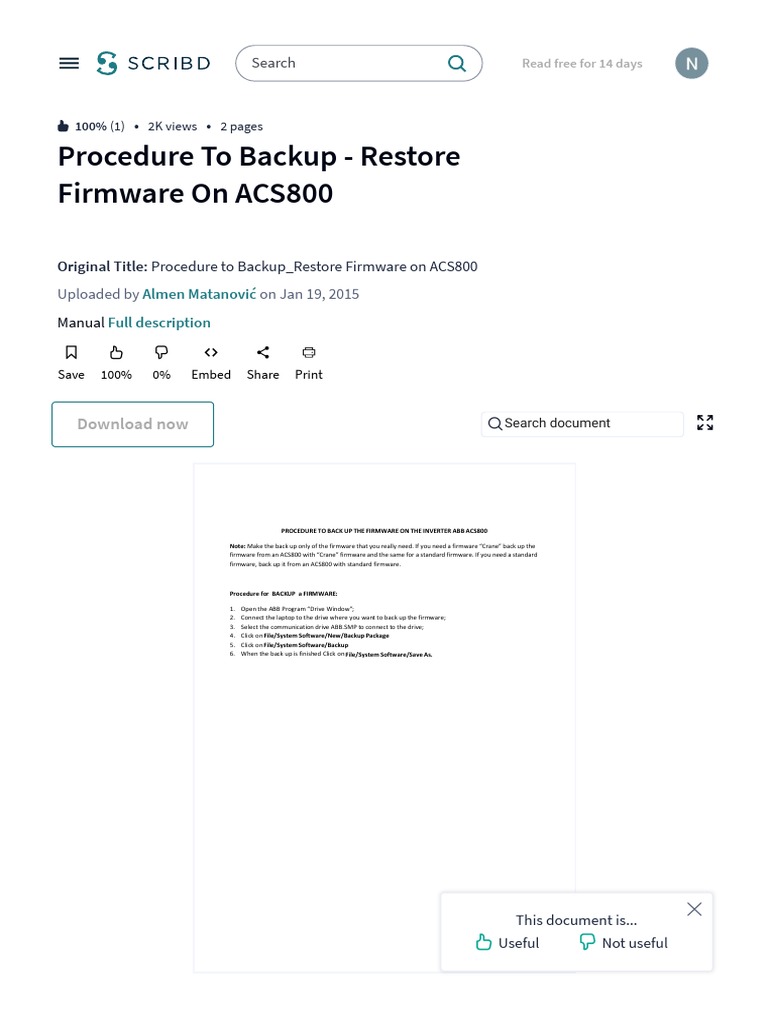 Procedure To Backup - Restore Firmware On ACS800 - PDF | PDF | Scribd | Computer File