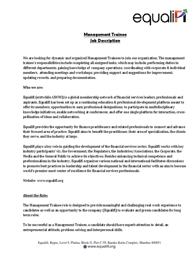 JD - Management Trainee | PDF | Collaboration | Cognition