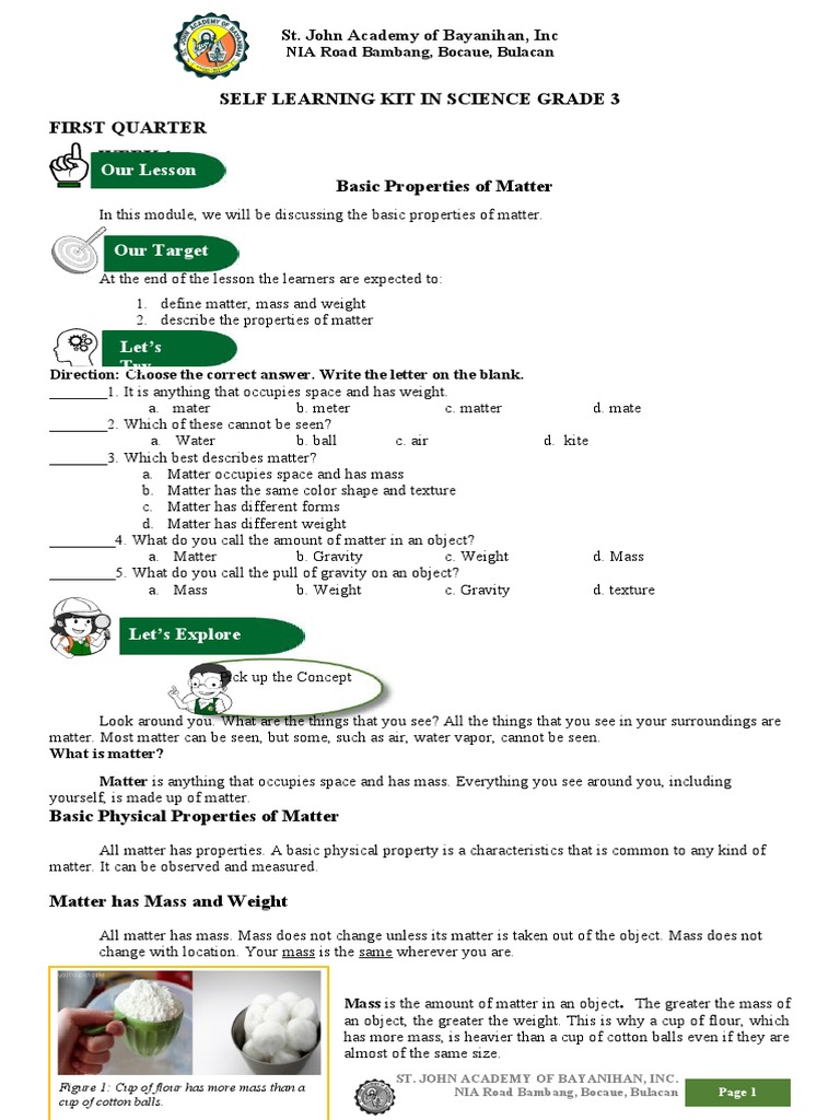 Our Lesson: Self Learning Kit in Science Grade 3 First Quarter Week 1 ...