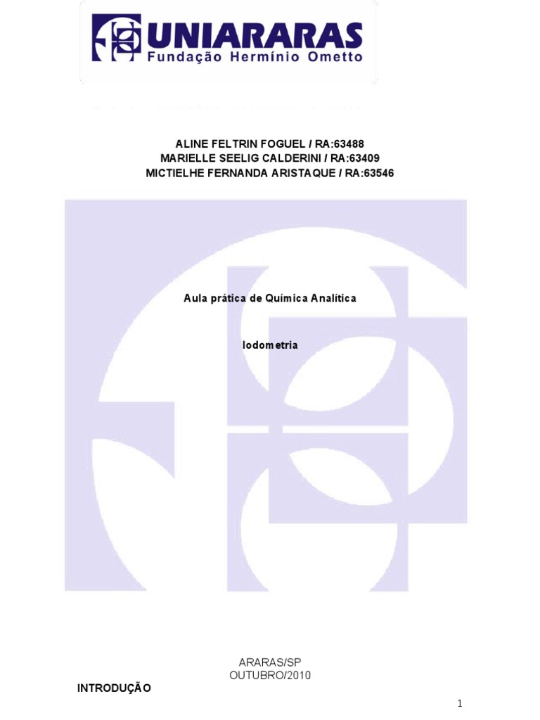 Relatorio Iodometria | PDF | Titulação | Química
