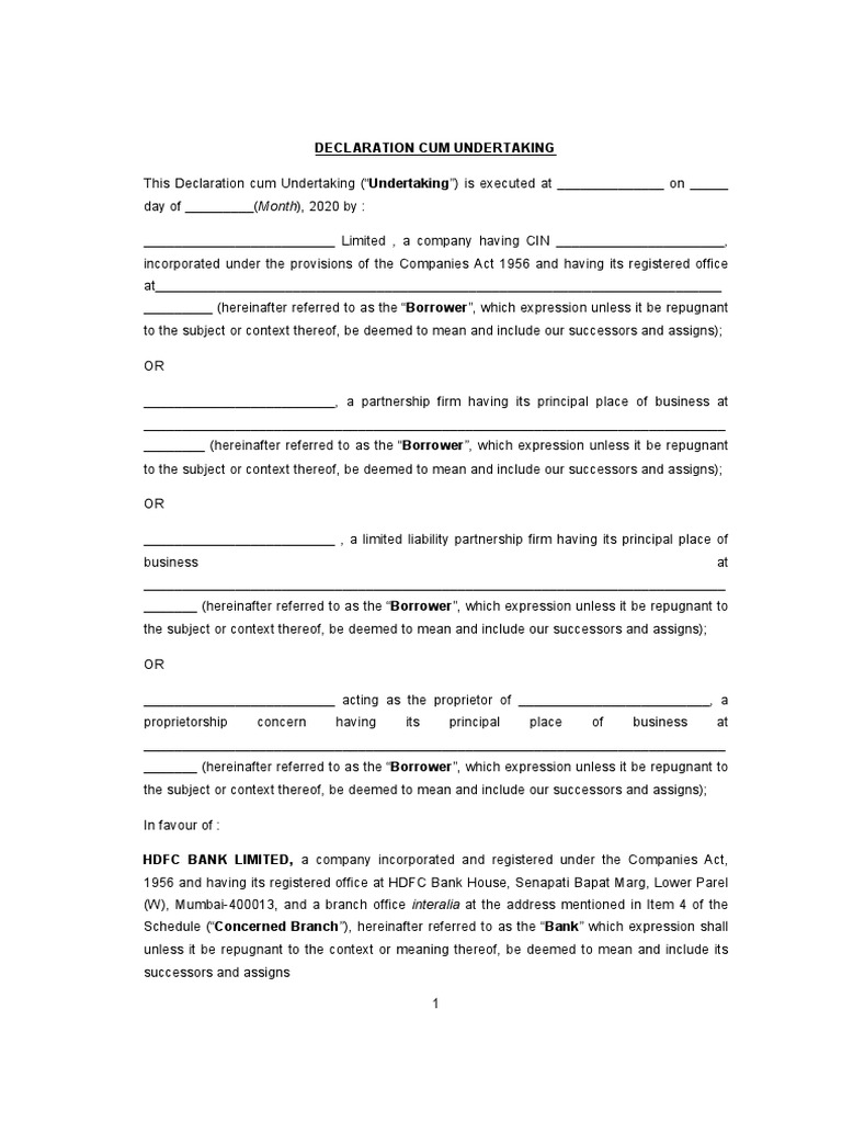Undertaking From Borrower | PDF | Banks | Loans