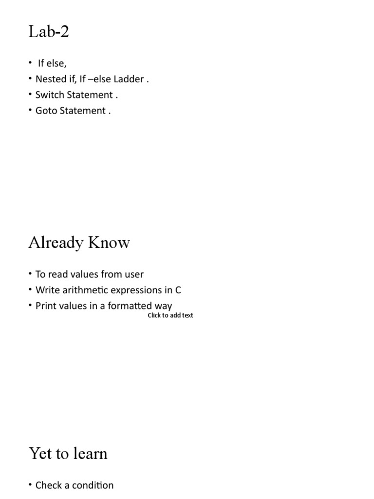If Else, - Nested If, If - Else Ladder - Switch Statement - Goto Statement | Download Free PDF ...