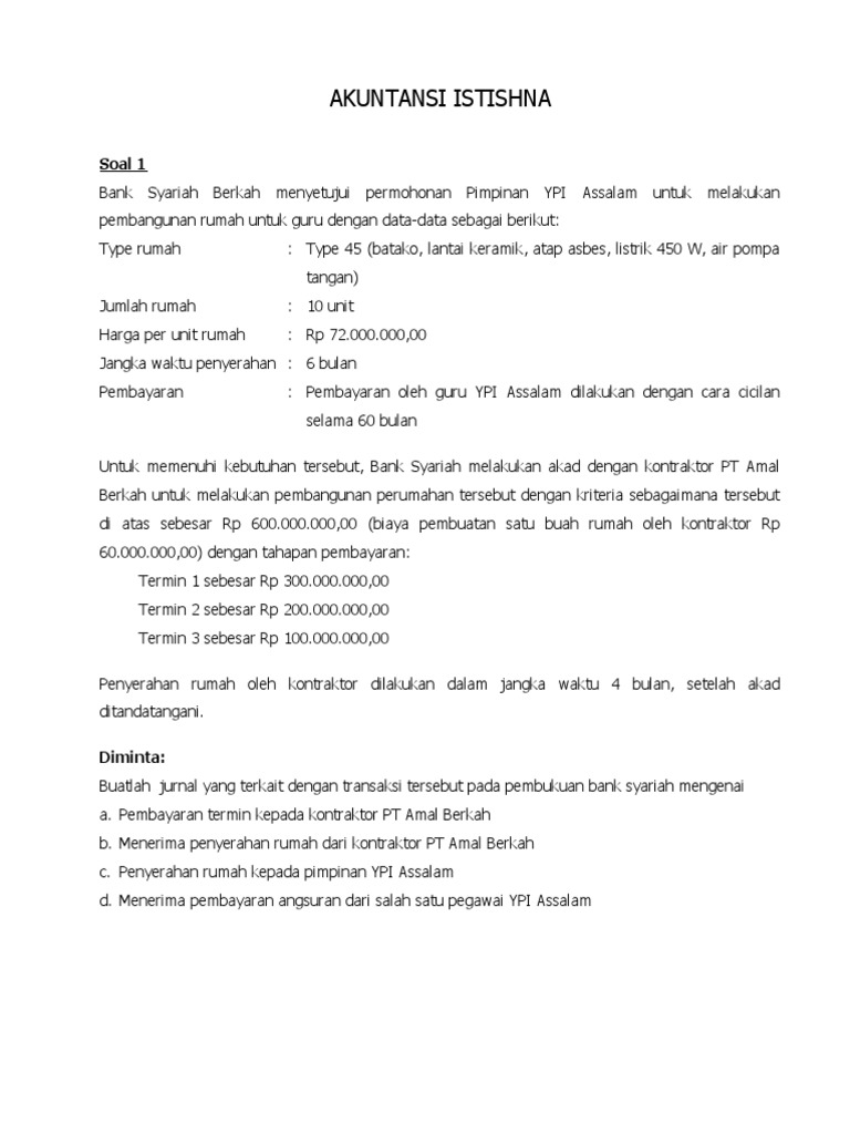 Jurnal Transaksi Akad Istishna | PDF | Pengelolaan Keuangan & Uang