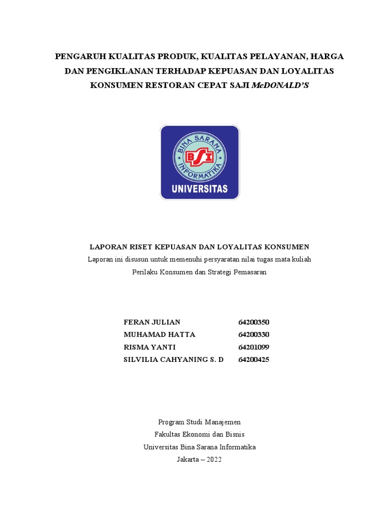 TUGAS PKSP Penelitian Kepuasan Konsumen Dan Loyalitas Konsumen | PDF