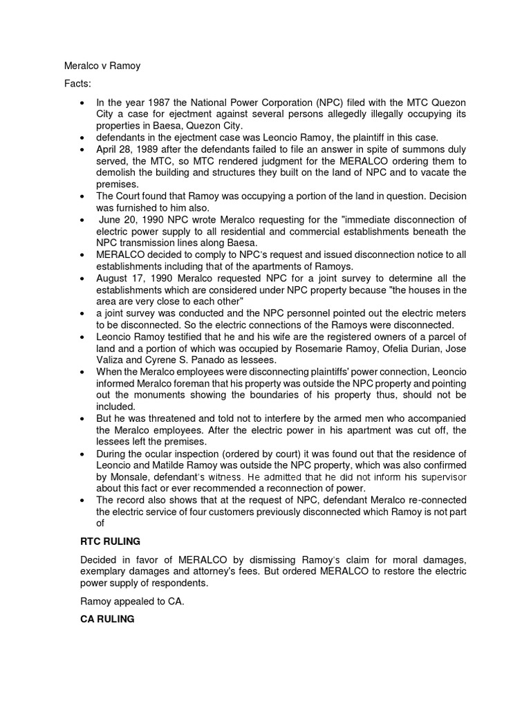 Meralco V Ramoy | PDF | Damages | Negligence