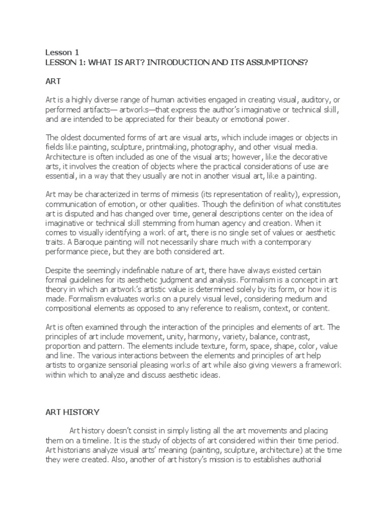 ART APPRECIATION - Lesson 1 | PDF | Aesthetics | Art History