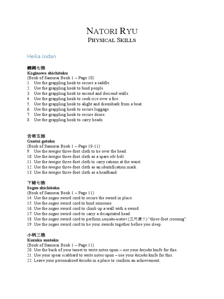 Natori Ryu Physical Skills | PDF | Ninja