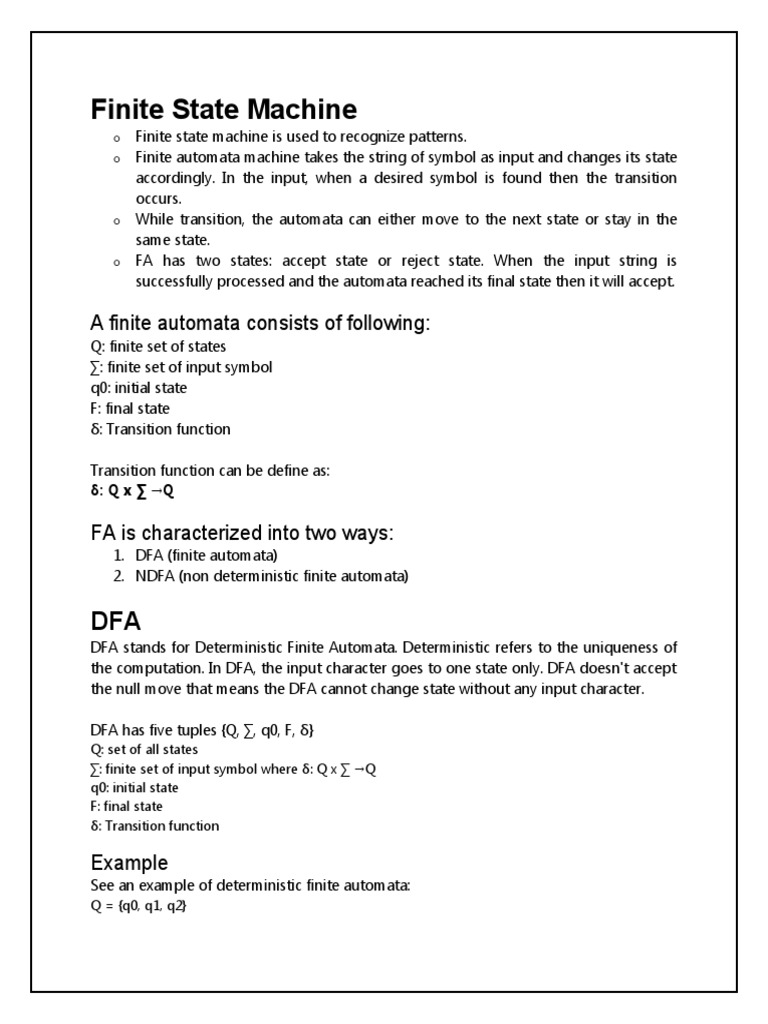 Finite State Machine: A Finite Automata Consists of Following | Download Free PDF | Regular ...