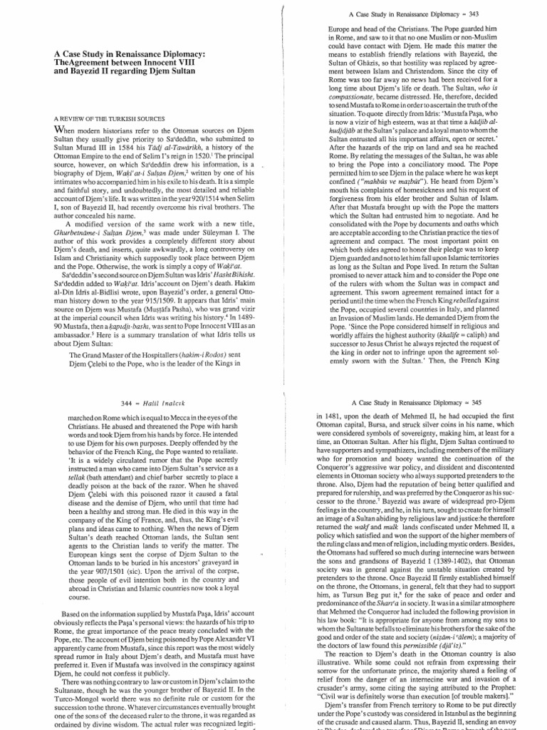 Halil İnalcık - A Case Study in Renaissance Diplomacy The Agreement Between Innocent VIII and ...