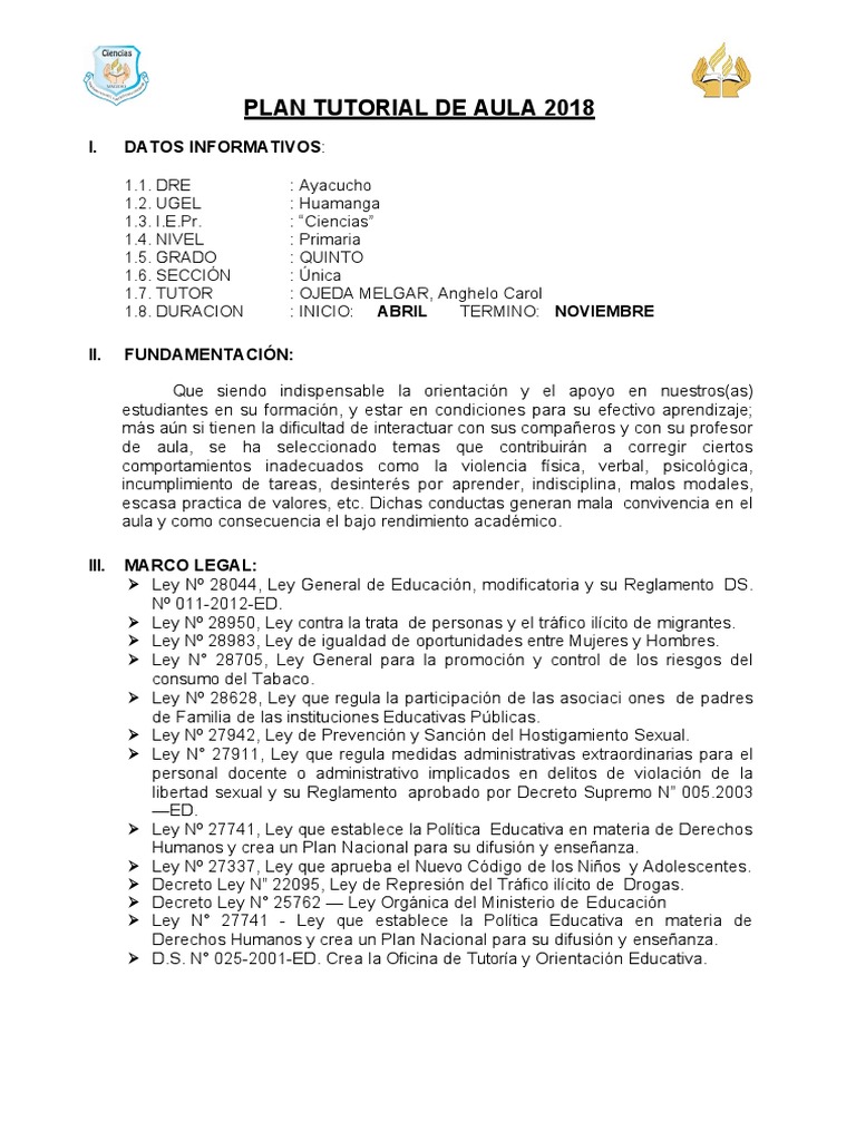 Plan Tutorial de Aula | PDF | Salón de clases | Violencia