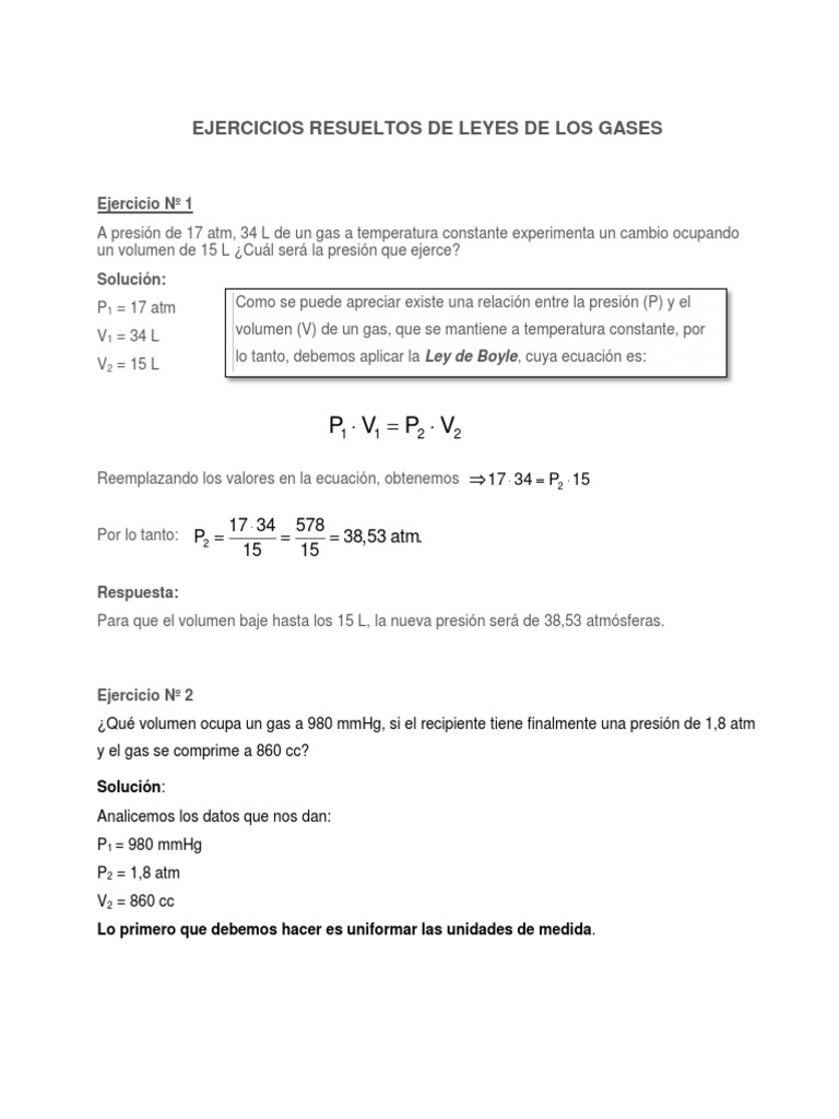Ejercicios Resueltos de Leyes de Los Gases | PDF | Gases | Presión