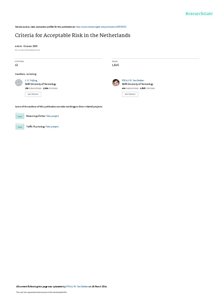 Criteria For Acceptable Risk in The Netherlands | PDF | Risk | Cost ...