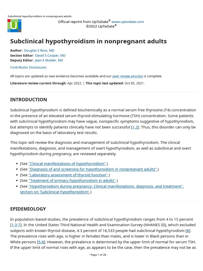 Subclinical Hypothyroidism | PDF | Hypothyroidism | Thyroid Stimulating ...