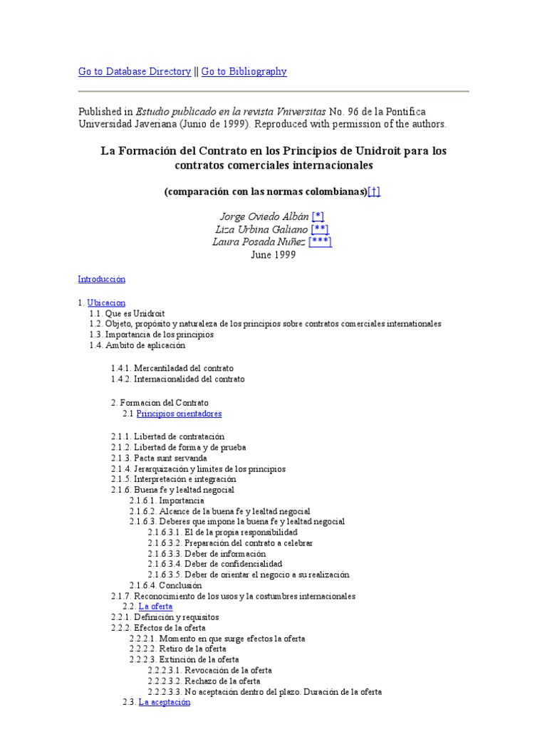 La Formación Del Contrato en Los Principios de Unidroit para Los ...