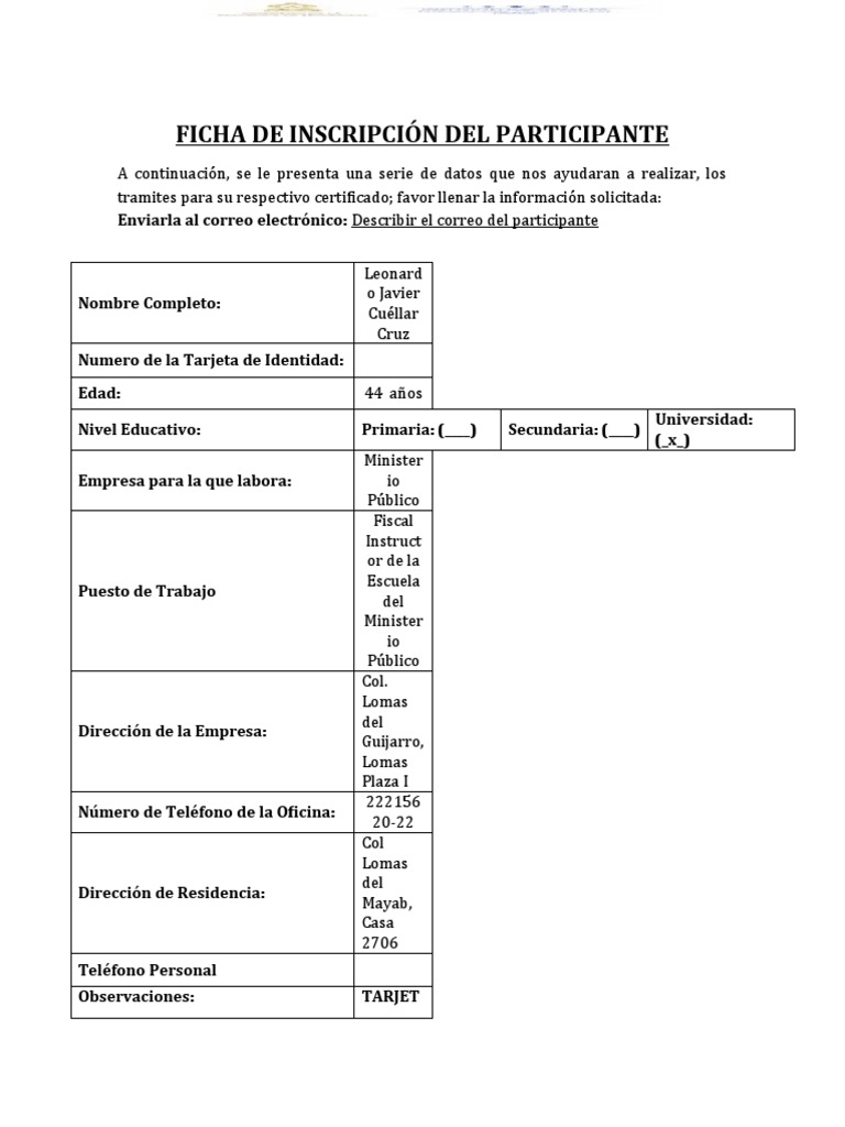 Registro de participante en certificación | PDF