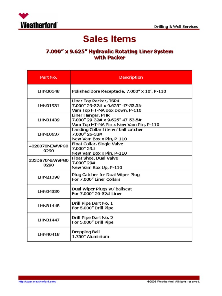 Sales Items: 7.000" X 9.625" Hydraulic Rotating Liner System With ...