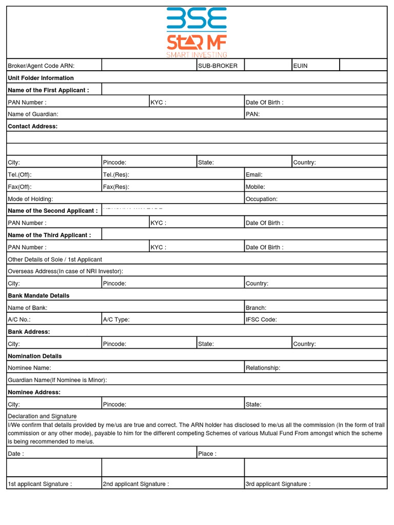 Blank AOF | PDF | Financial Services