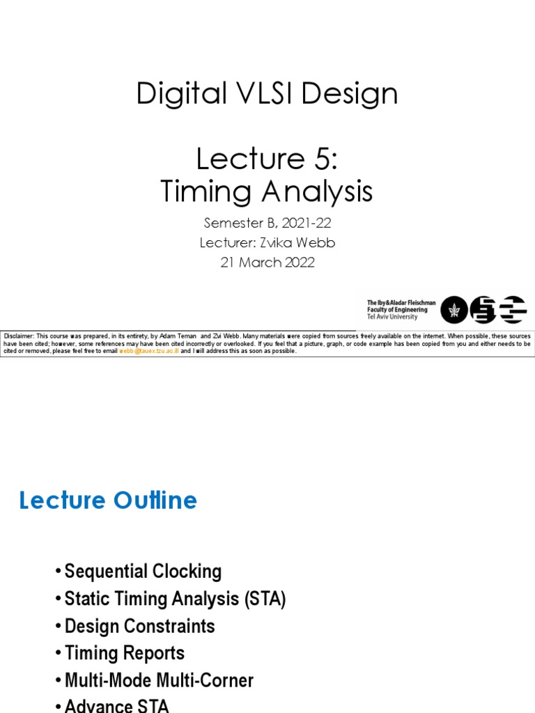 Digital VLSI Design Timing Analysis: Semester B, 2021-22 Lecturer ...