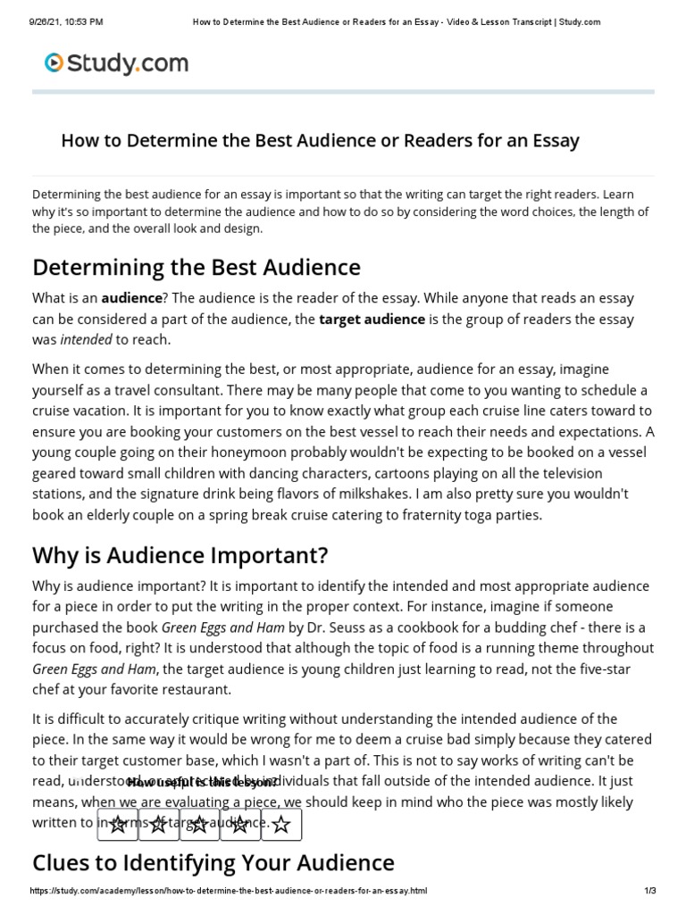 How To Determine The Best Audience or Readers For An Essay - Video ...