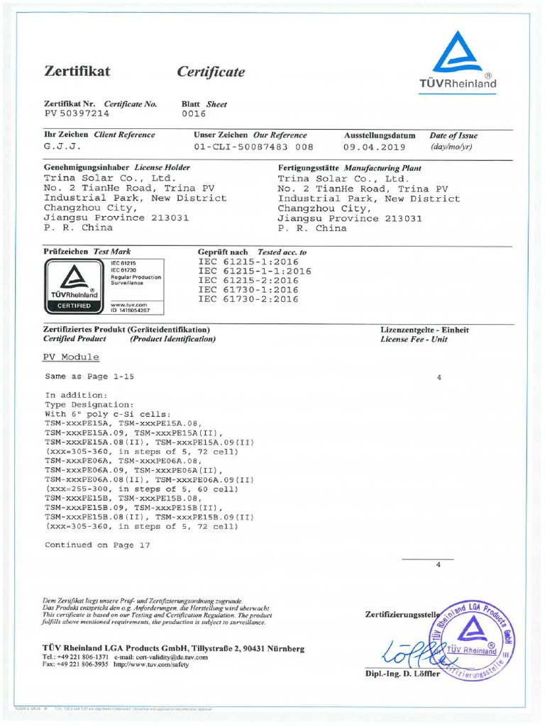 TUV Standard Module | PDF