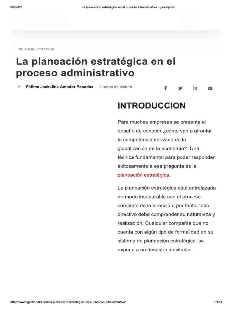 Planeacion Estrategica Proceso Admin | PDF