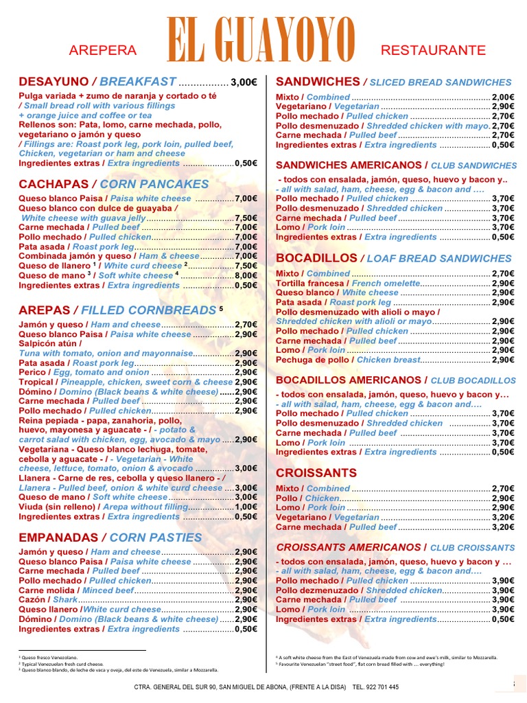 2020 Menu Guayoyo | PDF | Foods | Cuisine Of The Americas