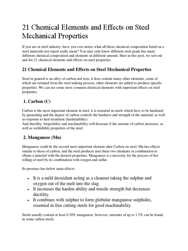 Chemical Composition of Steel Elements | PDF | Steel | Stainless Steel