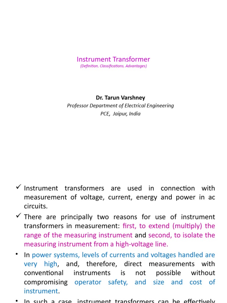 Instrument Transformer: Dr. Tarun Varshney | PDF | Transformer | High ...