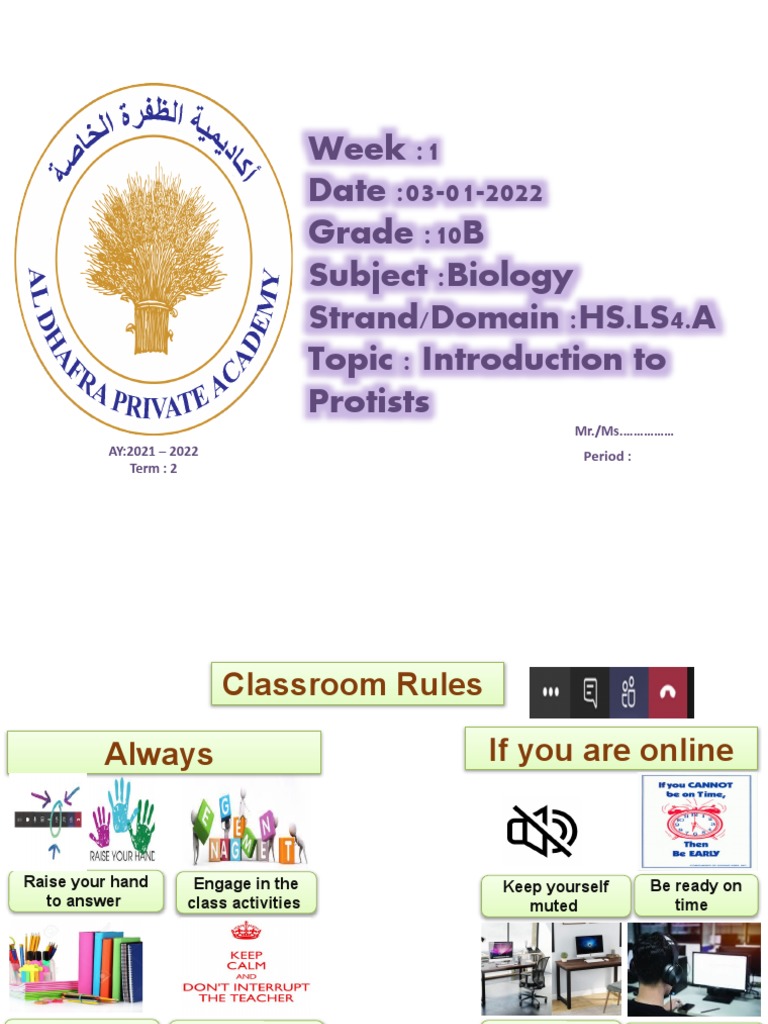 Week:1 Date:03-01-2022 Grade:10B Subject:Biology Strand/Domain:HS - LS4.A Topic: Introduction To ...