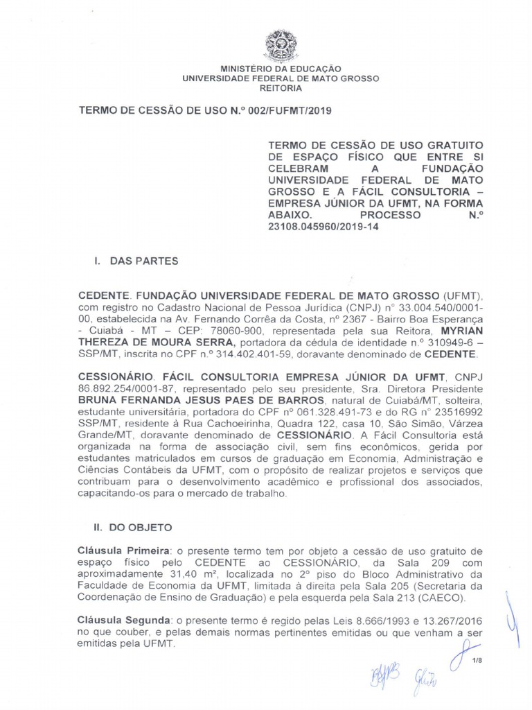 Termo De Cessão De Uso Fácil Consultoria E Ufmt Pdf