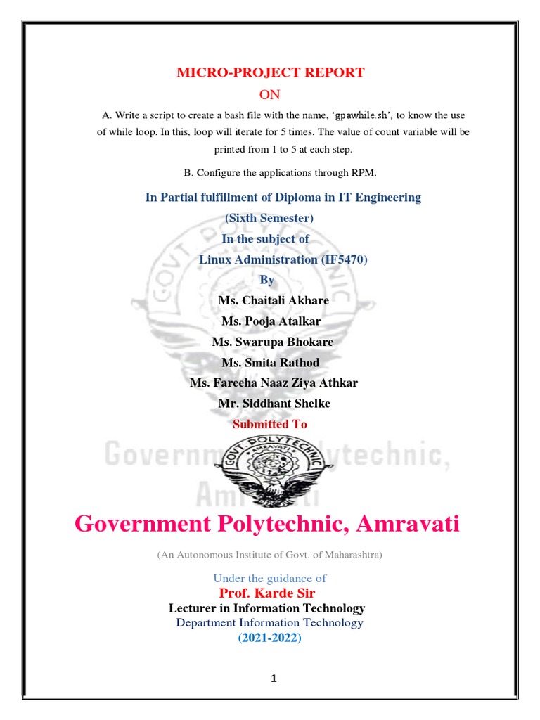 Government Polytechnic, Amravati: Micro-Project Report | PDF | Computing | Software Development